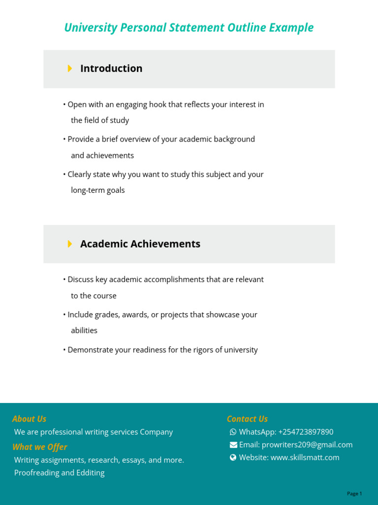 University Personal Statement Outline Example | PDF