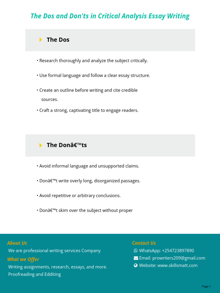 The Dos and Donts in Critical Analysis Essay Writi | PDF
