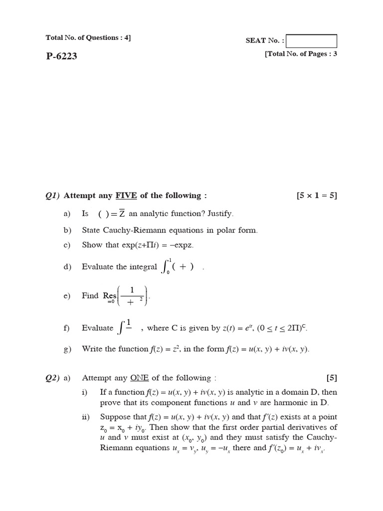 T.y.b.sc (Sem. - Vi) 2019 Pattern | PDF | Ring (Mathematics) | Equations