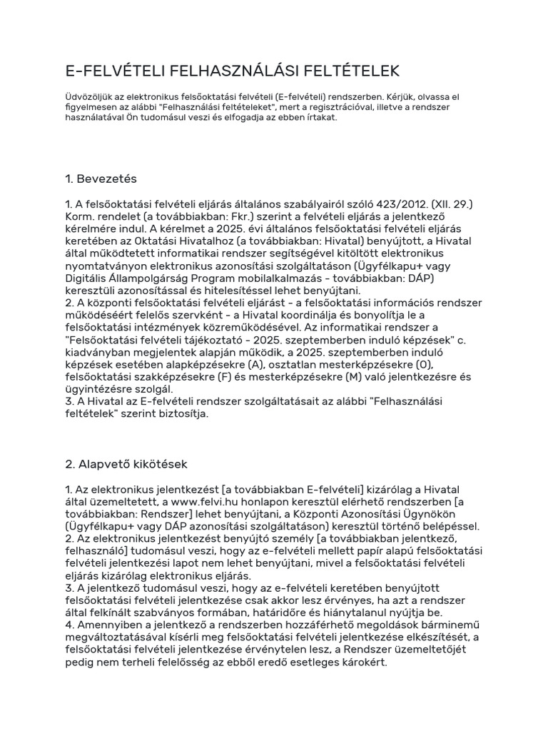 E-Felvételi Feltételek | PDF