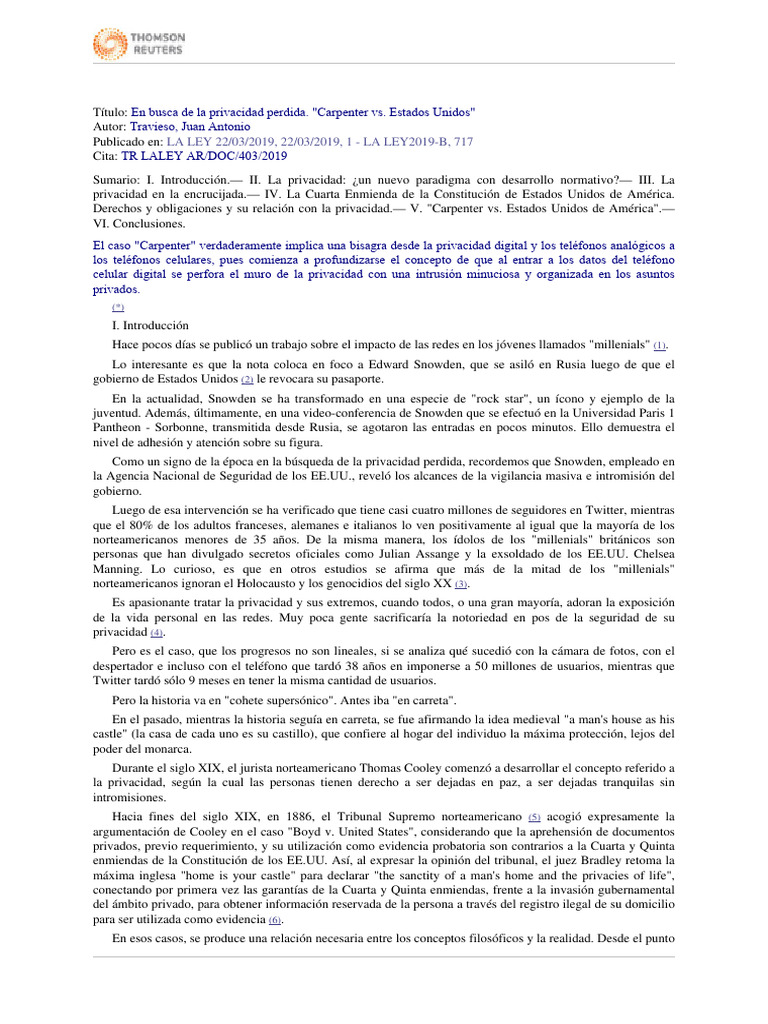 Privacidad y Carpenter: Un nuevo paradigma | PDF | Cuarta Enmienda a la ...