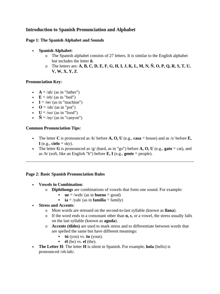 Introduction to Spanish Pronunciation and Alphabet | PDF