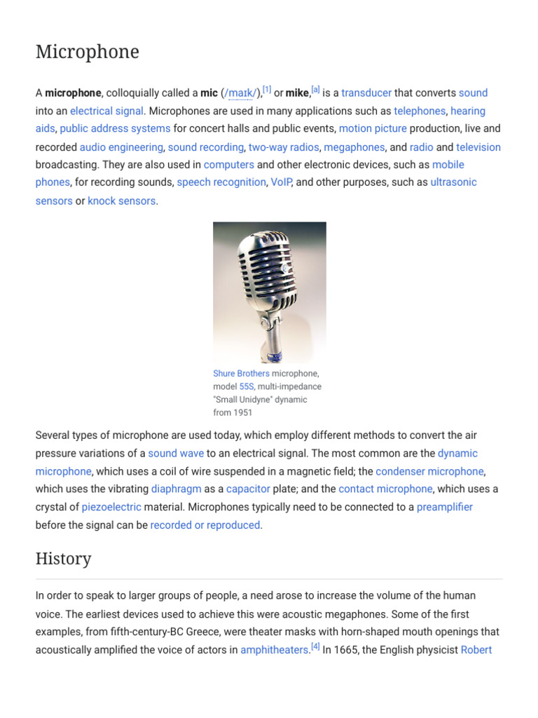 Microphone - Wikipedia | PDF | Microphone | Capacitor