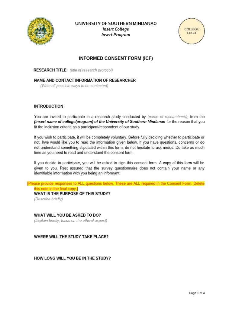 Informed Consent Form for Research Study | PDF | Consent