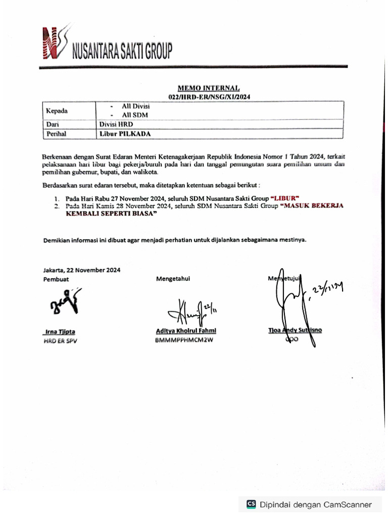 Memo Libur Pilkada (1) | PDF