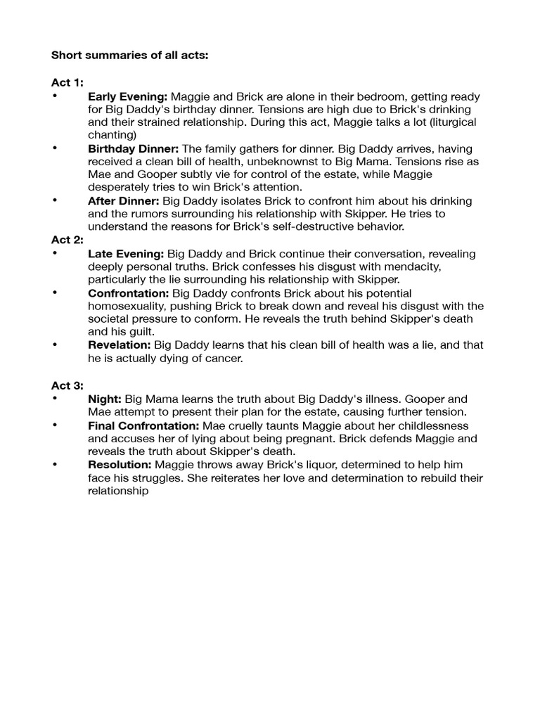 Act Summaries Cat On A Hot Tin Roof | PDF