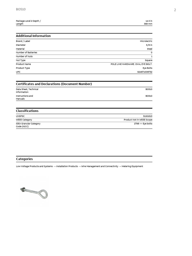 Eye Bolts - Microlectric Specifications | PDF