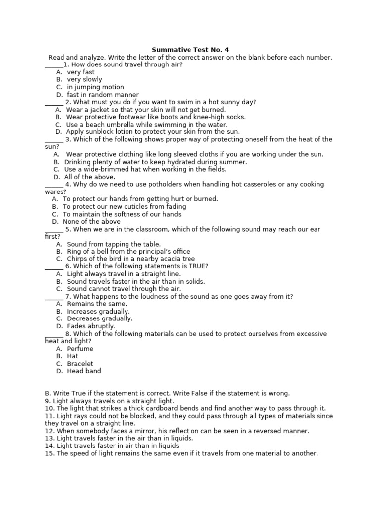 Sound and Light Test Questions | PDF | Light