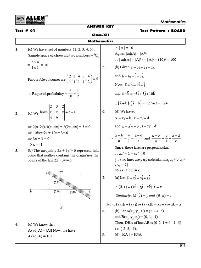 Class12-Maths-Paper-Solution | PDF | Euclidean Geometry | Mathematical Objects