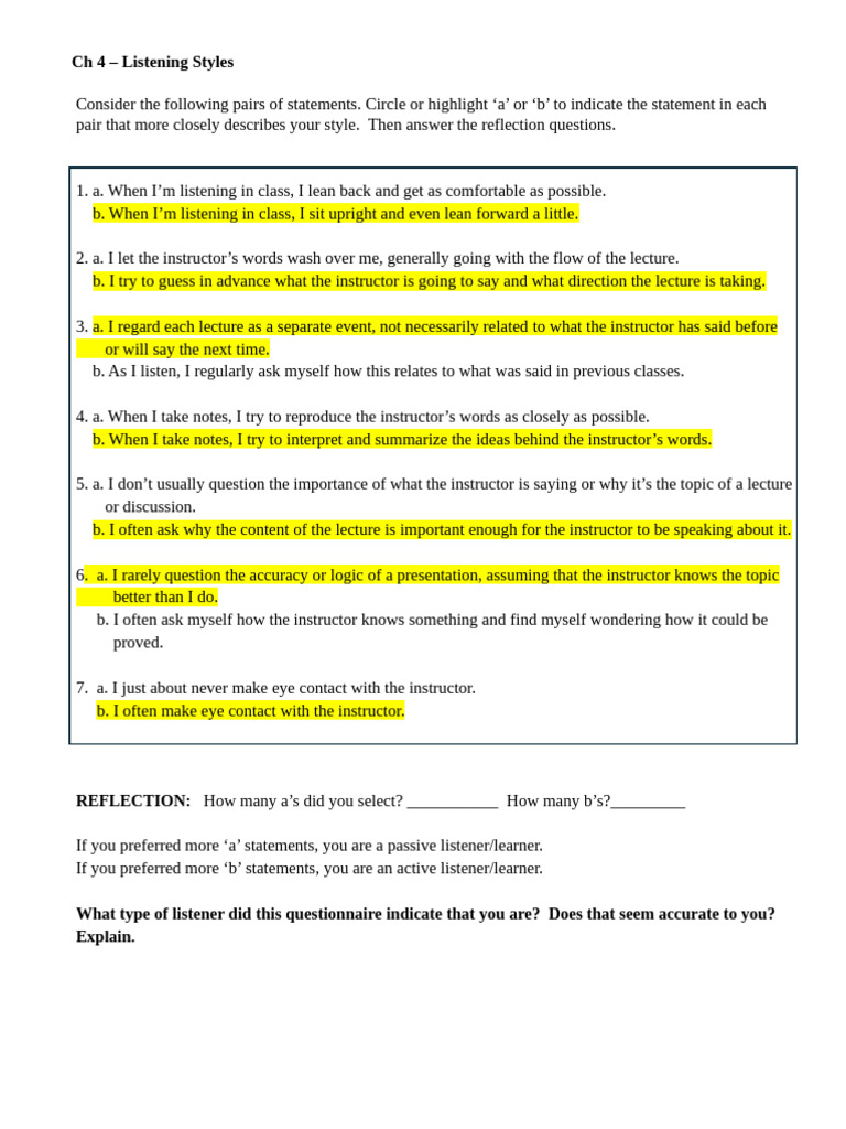 Understanding Listening Styles Questionnaire | PDF