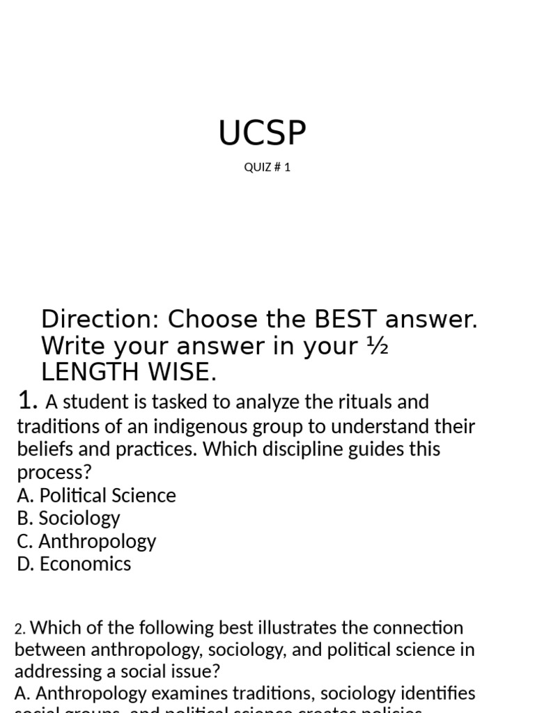 2nd Sem q3 UCSP QUIZ #1 | PDF | Sociology | Anthropology