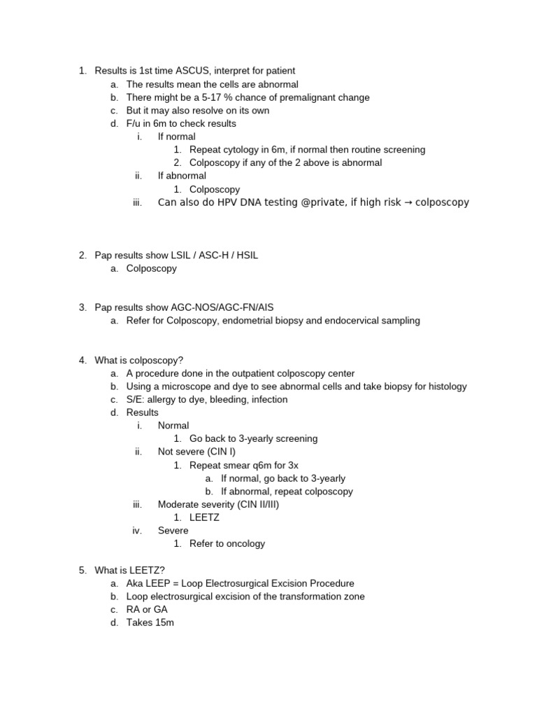 Pap Smear Results, Colpo Results, and MX | PDF