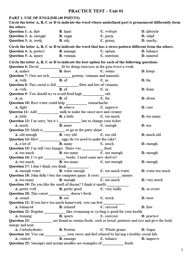 Ilearn U01 Practice Test | PDF | Nutrition | Diet & Nutrition