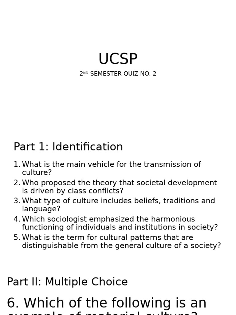 2ND Semester Quiz No 2 in Ucsp | PDF | Society | Liberal Arts Education