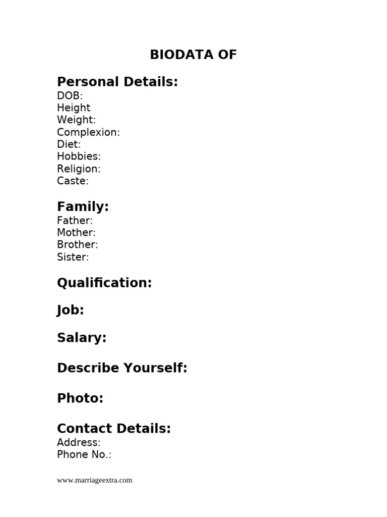 Biodata For Marriage - Border Format | PDF