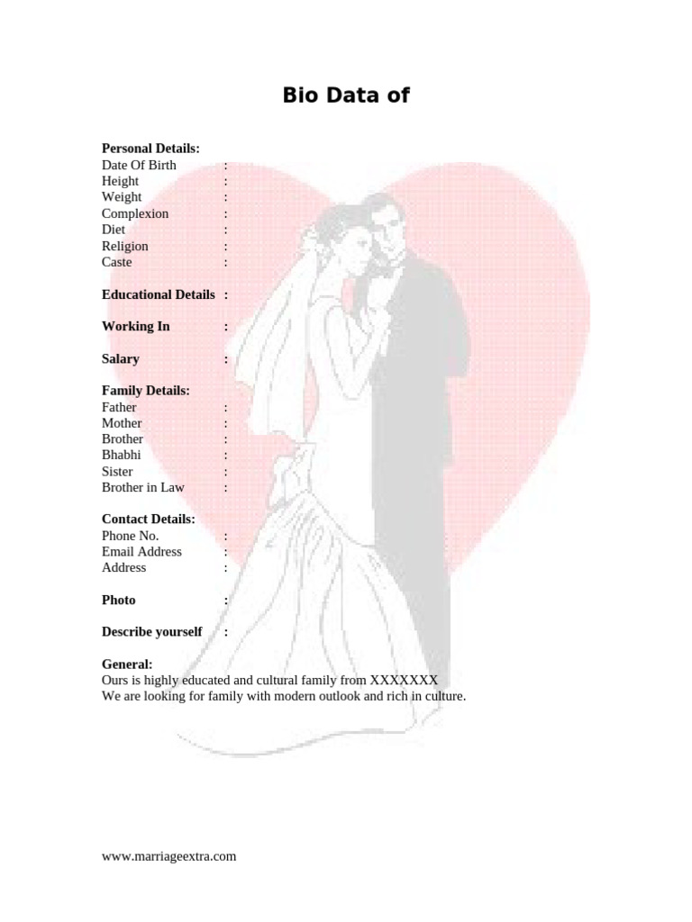 Comprehensive Bio Data Template | PDF