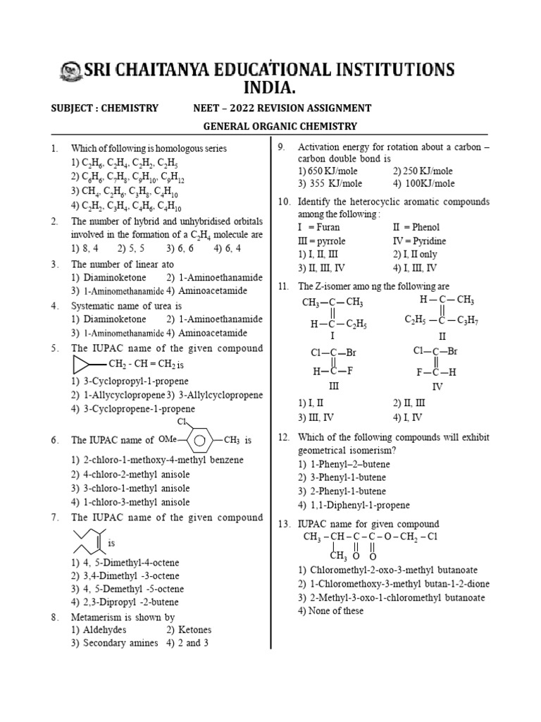Chemsitry - General Organic Chemistry | PDF