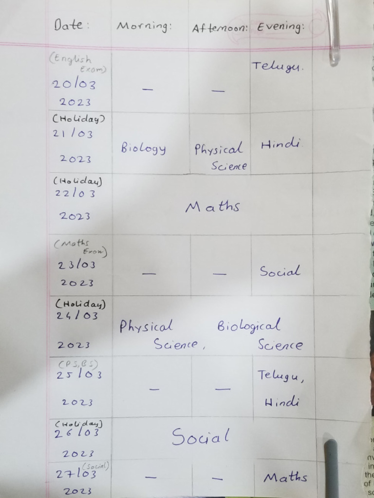 10th Class (Time Table) | PDF