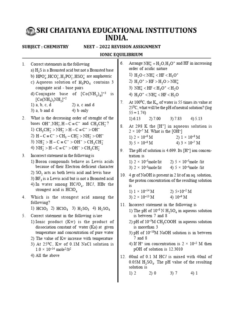 Chemistry Ionic Equilibrium Pdf