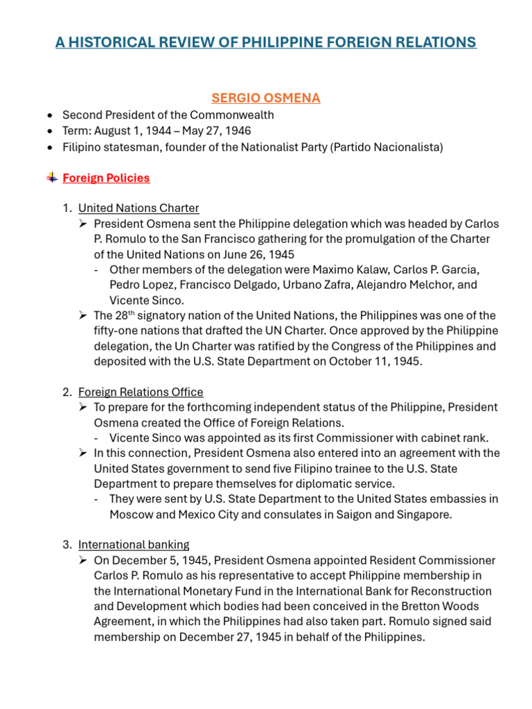 Philippine Foreign Relations History | PDF | Government