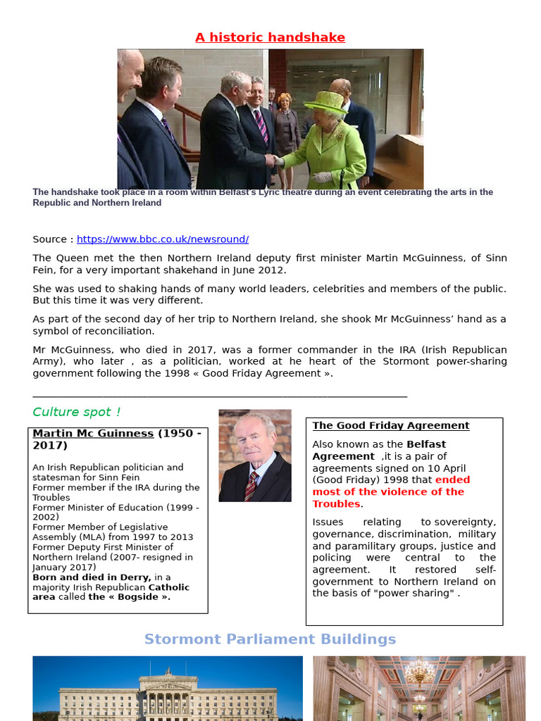 Historic Queen-McGuinness Handshake | PDF | Northern Ireland | The Troubles