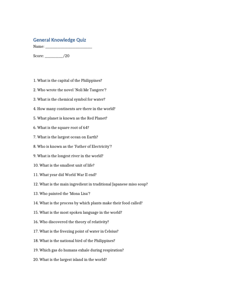 General Knowledge Quiz | PDF