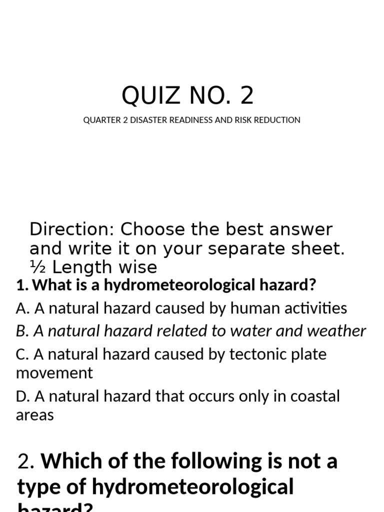QUIZ NO 2 QUARTER 2 DRRR | PDF | Natural Disasters | Hazards