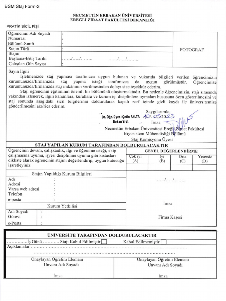 BSM Staj Form-3_PRATİK SİCİL FİŞİ | PDF