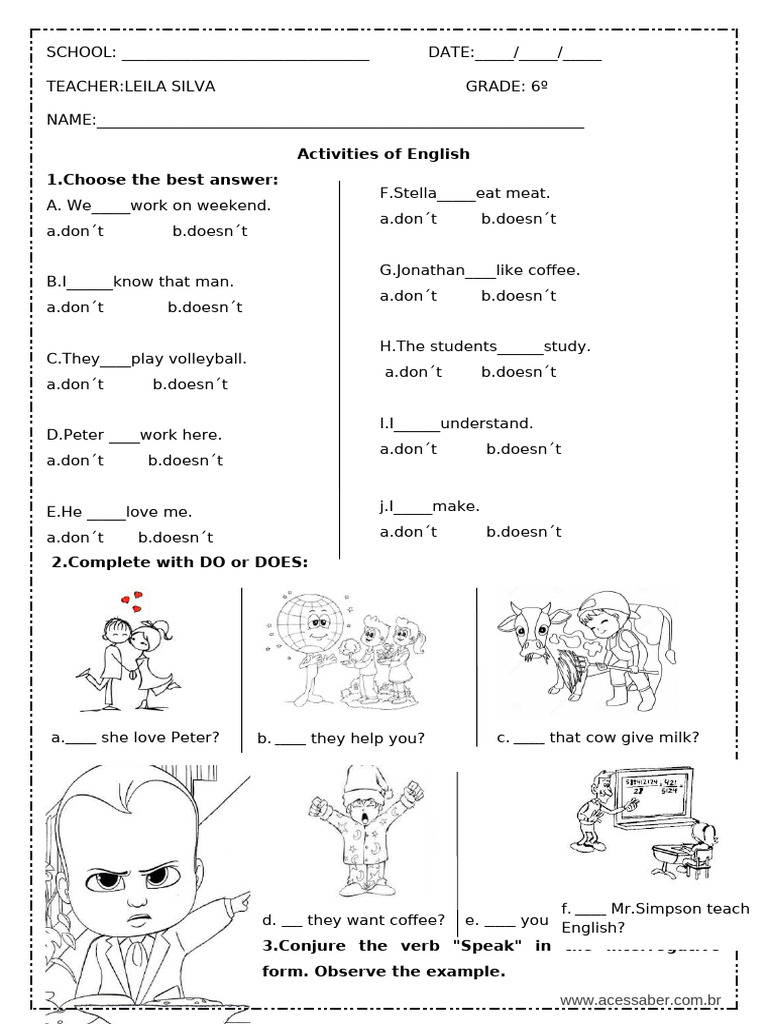 382106761-Simple-Present-Atividades | PDF | Assunto (gramática) | Famílias linguísticas
