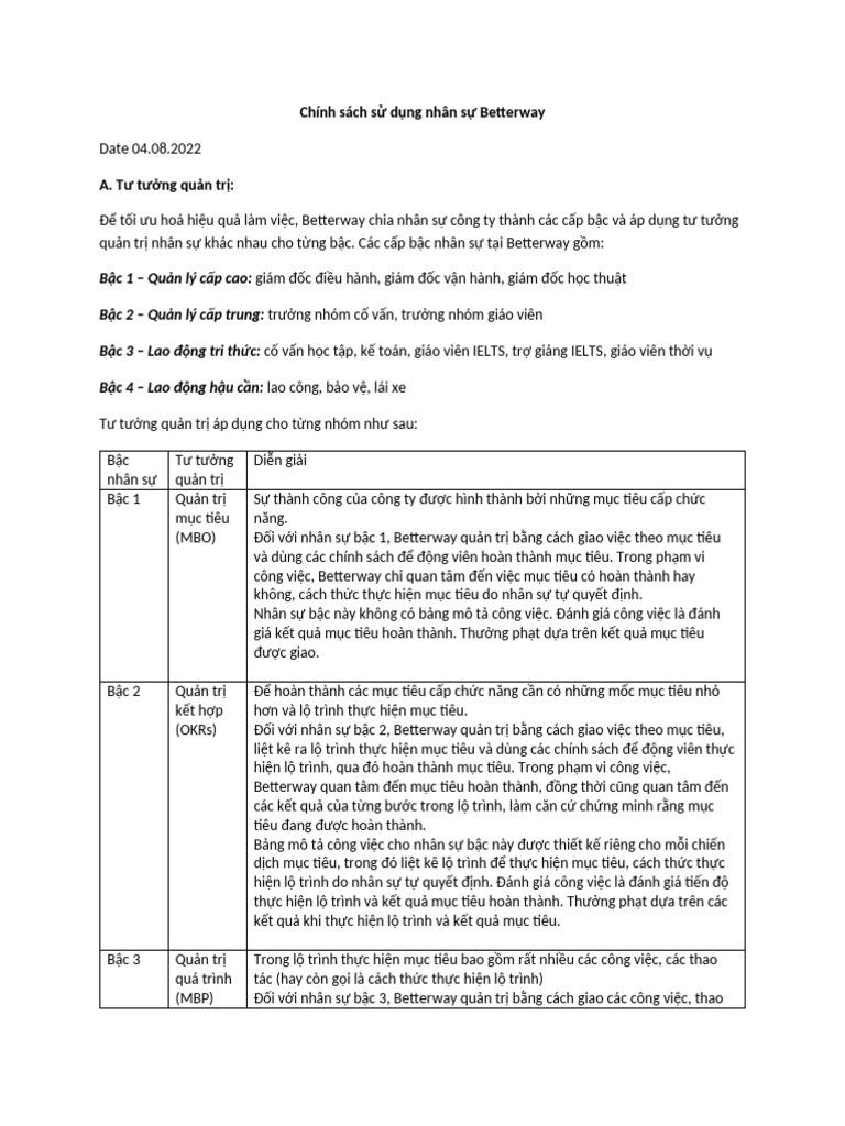 Chính Sách S D NG Nhân S Betterway | PDF