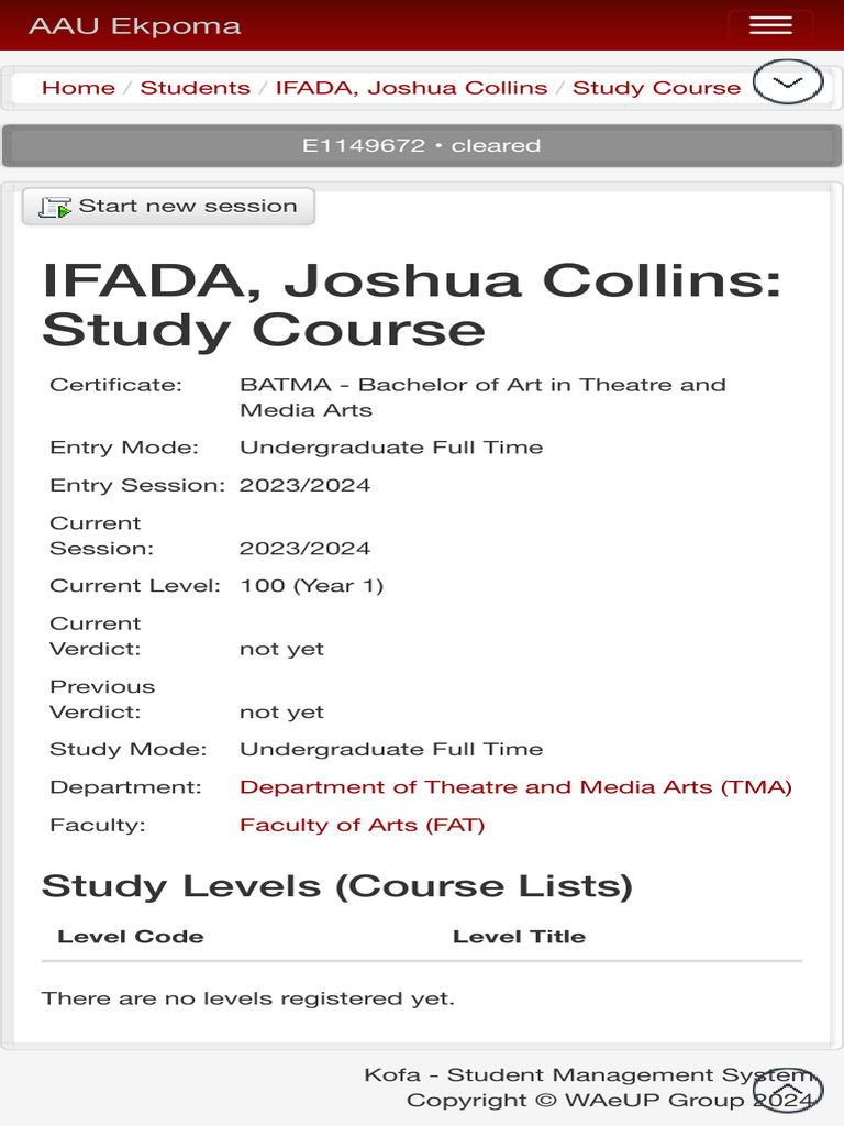 WAeUP - Kofa - Student Management System | PDF