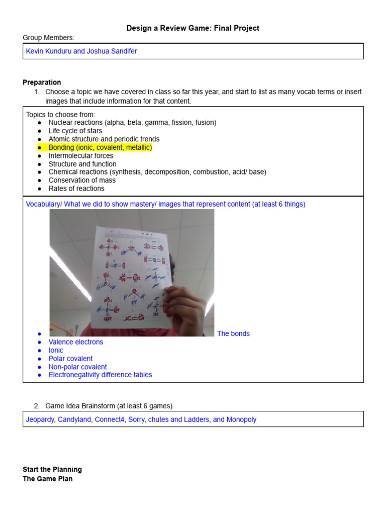 Designing a Science Review Game | PDF | Chemical Bond | Covalent Bond
