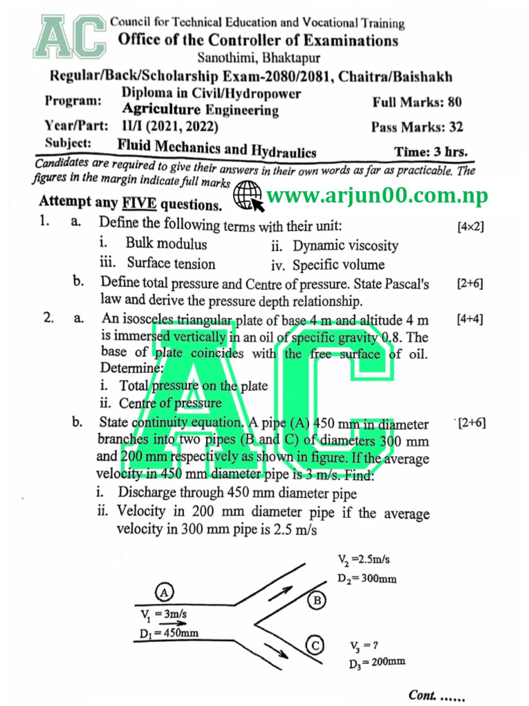 Fluid Mechanics ctevt question | PDF