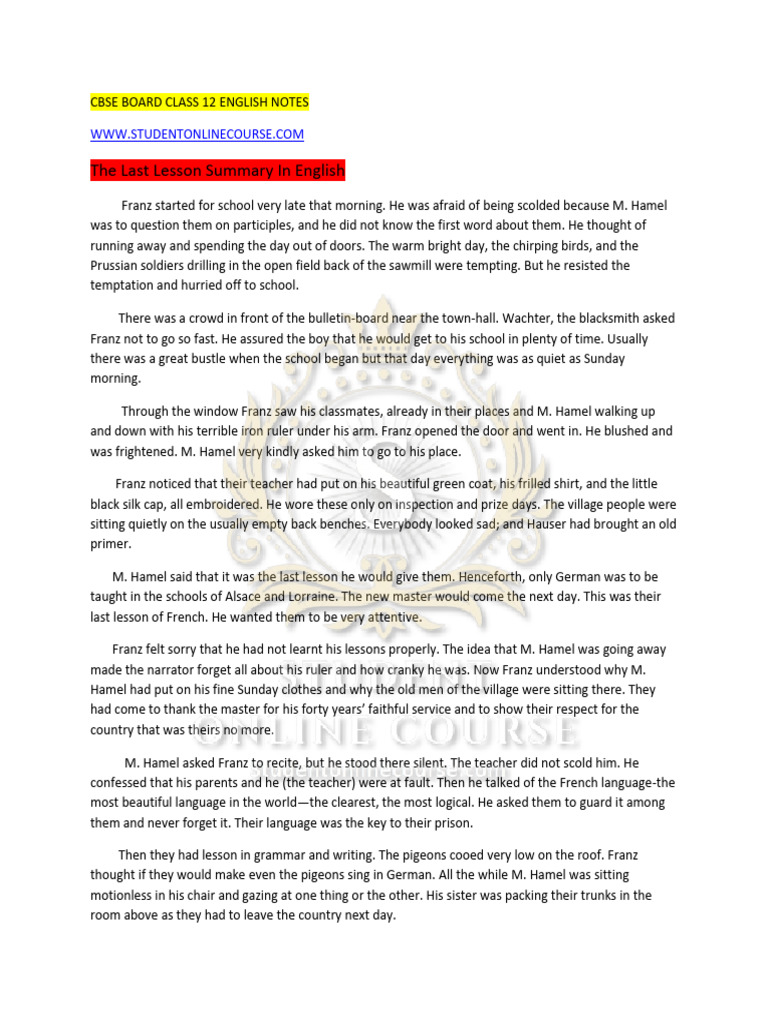 5 Lessons English Short Summary | PDF