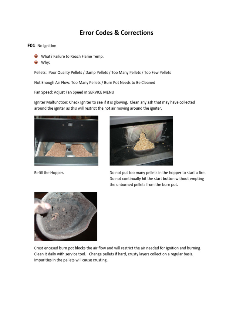Pellet Stove Error Codes Guide | PDF | Stove | Energy Technology