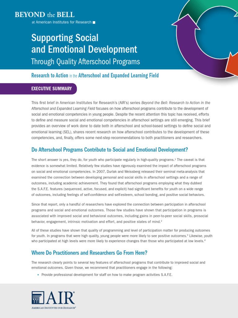 Supporting Social Emotional Learning Through Quality Afterschool ...
