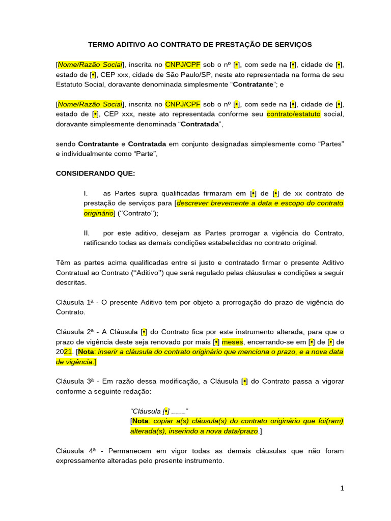 Aditivo Contratual Alterar Prazo - Modelo | PDF
