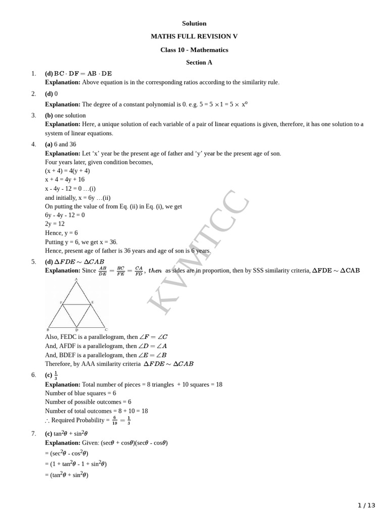 KVM MATHS REV V AK | PDF | Equations | Mathematics
