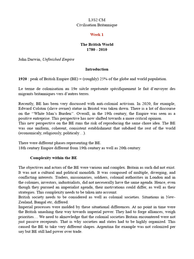 L3S2 CM Civilisation Britannique | PDF | British Empire | Imperialism
