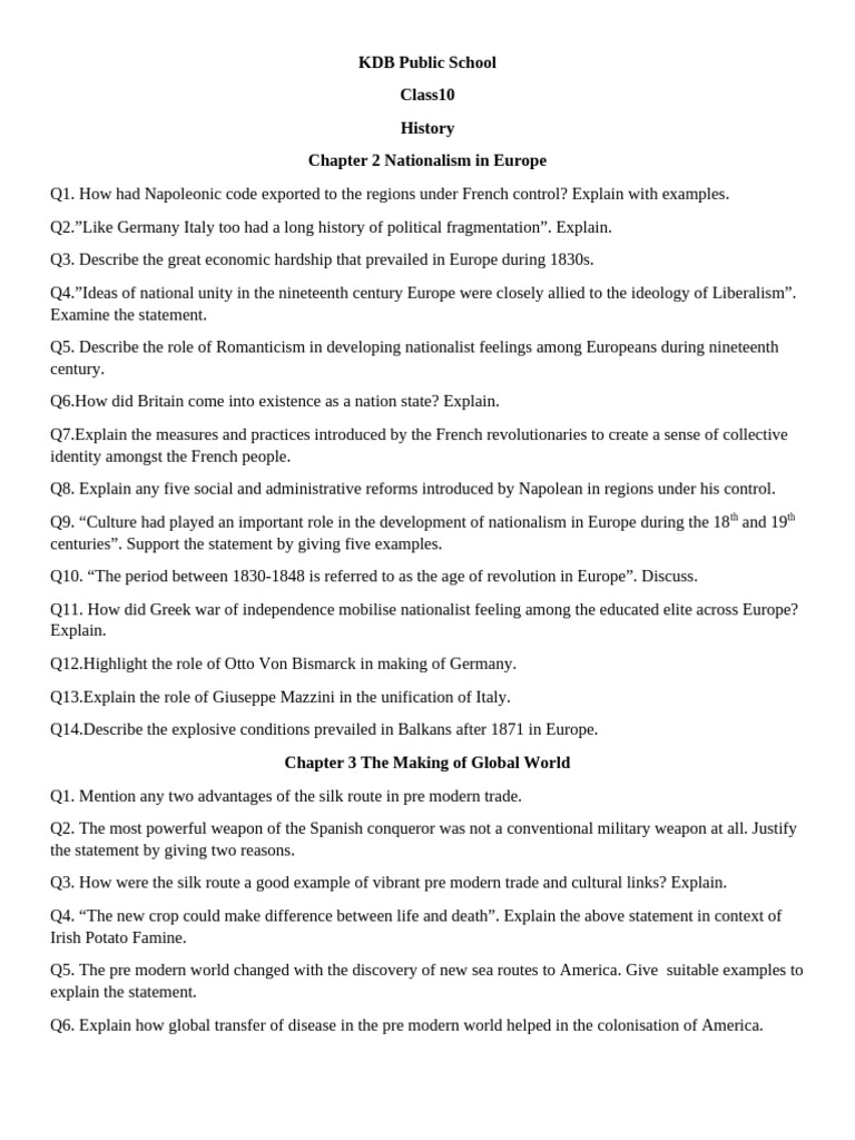Class 10 History Chapter 2 &3 WK | PDF