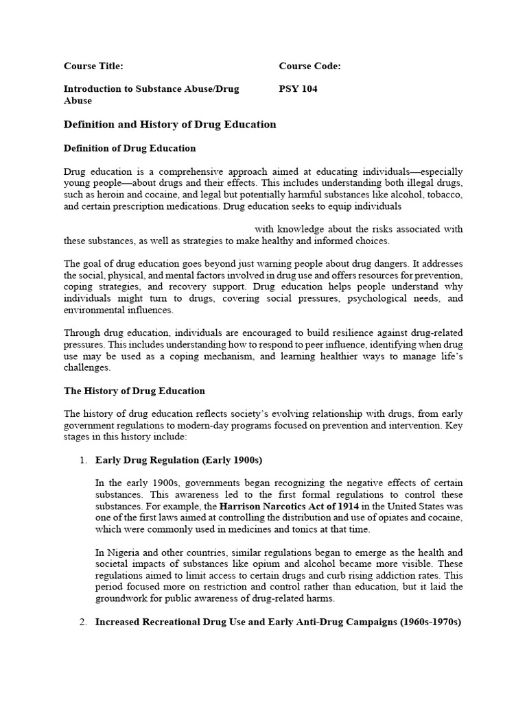 PSY 104 Introduction to substance abuse Drug Abuse | PDF | Substance Abuse | Substance Dependence