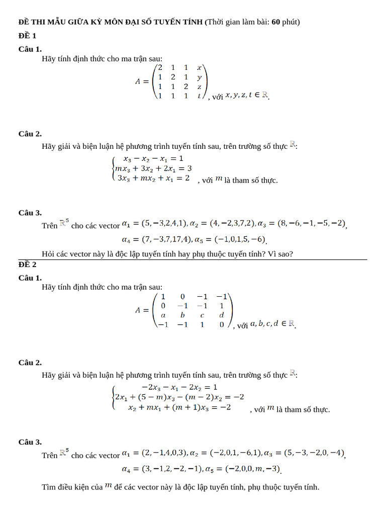 De Thi Mau Giua Ky 1 Mon DSTT Nam Hoc 2023-2024 - de 1 | PDF