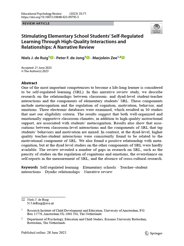 Stimulating Elementary School Students’ Self-Regulated Learning Through ...