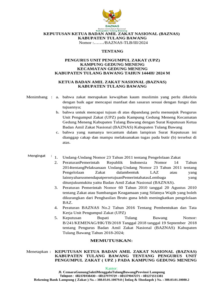 SK UPZ GEDUNG MENENG | PDF