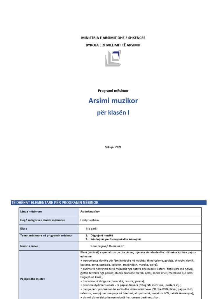 ARSIMI-MUZIKOR-për-klasën-e-parë-30.4.2021-AZGJ | PDF