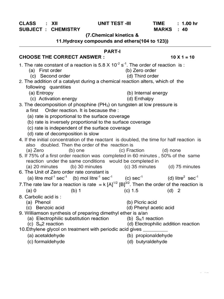 12th-Chemistry-Unit-Test-3-Question-Paper-English-Medium-PDF-Download | PDF