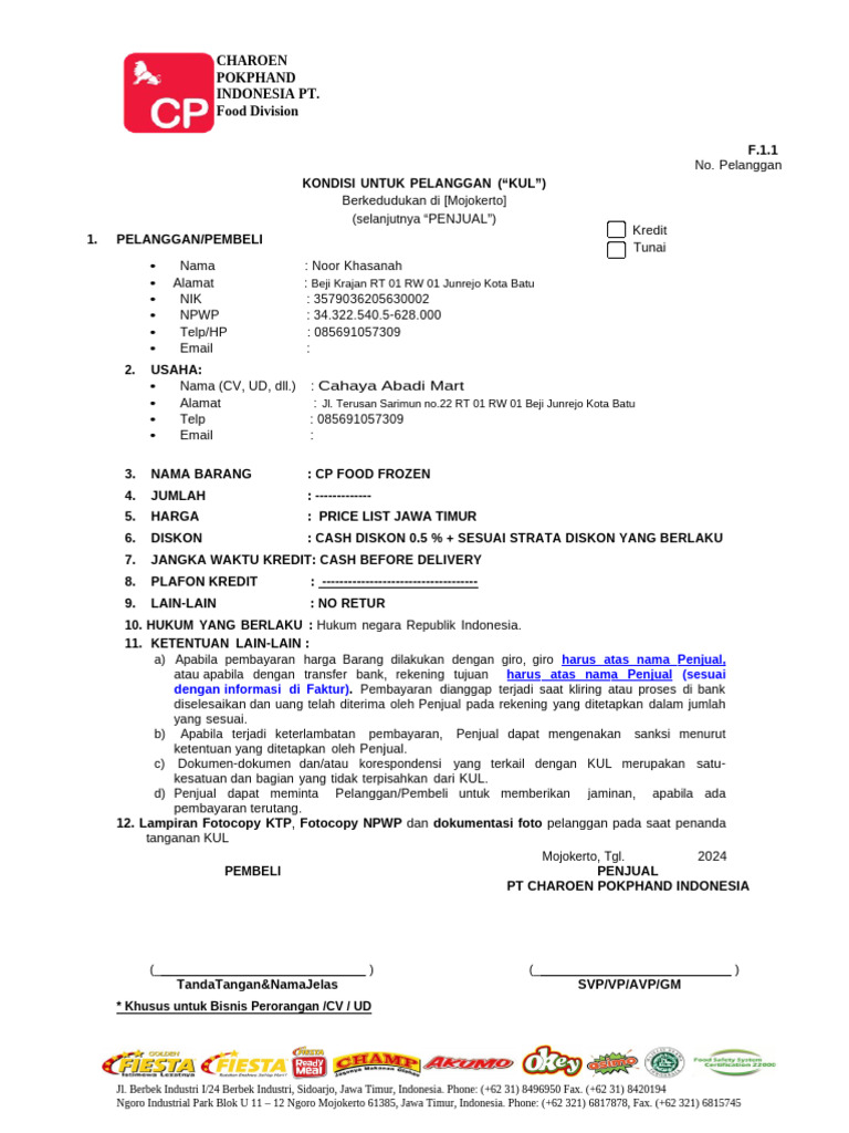 FORM KUL PERSEORANGAN Noor | PDF