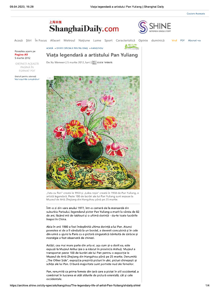 Viața legendară a artistului Pan Yuliang _ Shanghai Daily | PDF
