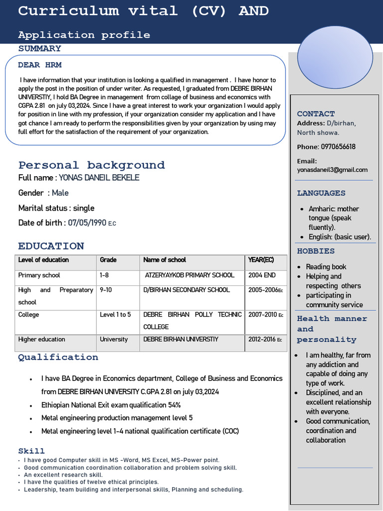 CV-yonas Daneil NEW ONLINE | PDF
