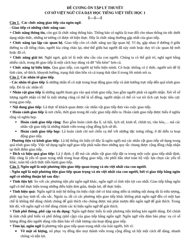 Đề Cương Ôn Tập Lý Thuyết Csvn | PDF